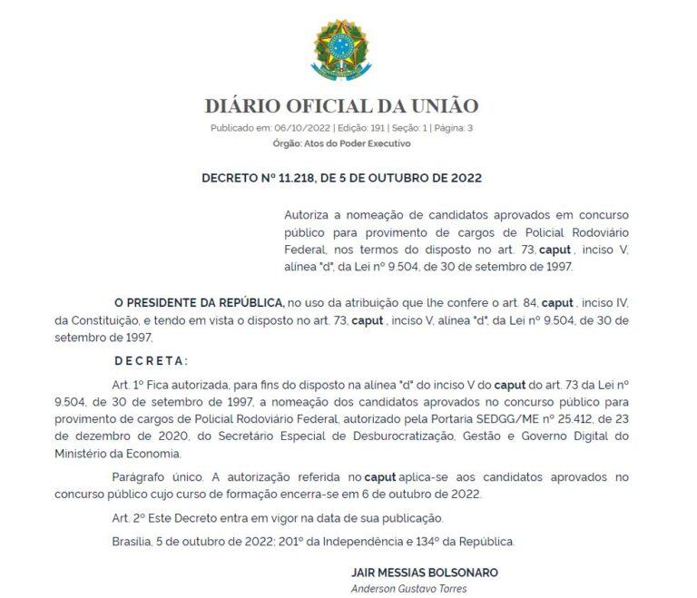 Concurso Prf Decreto Autoriza Nomeação De Aprovados