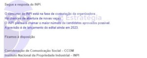 INPI confirma que concurso está em fase de escolha da banca