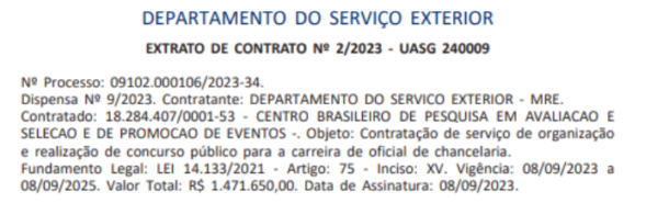 Concurso MRE: extrato de contrato publicado; edital iminente!