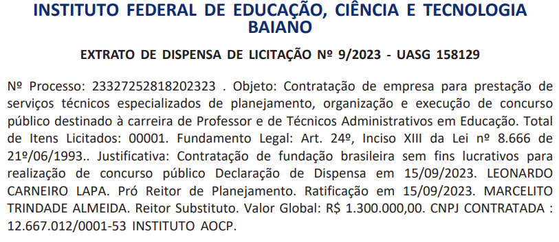 Concurso IFBA: banca contratada! Edital em breve!