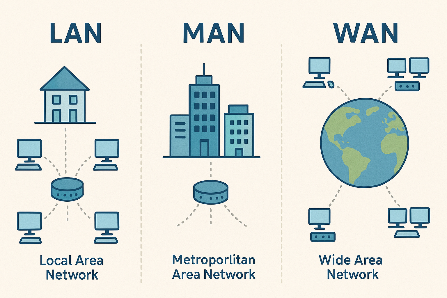 Tipos de Redes: Compreendendo LAN, MAN e WAN